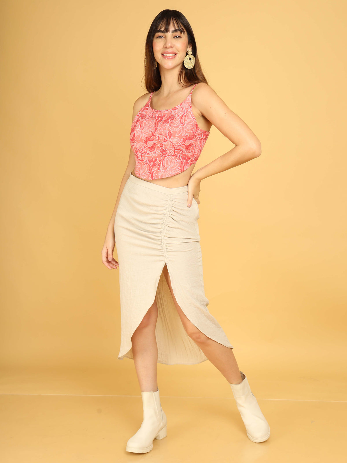 Kezia Crop Top | Pink U Shaped Crop Top With Tie Ups | Untung