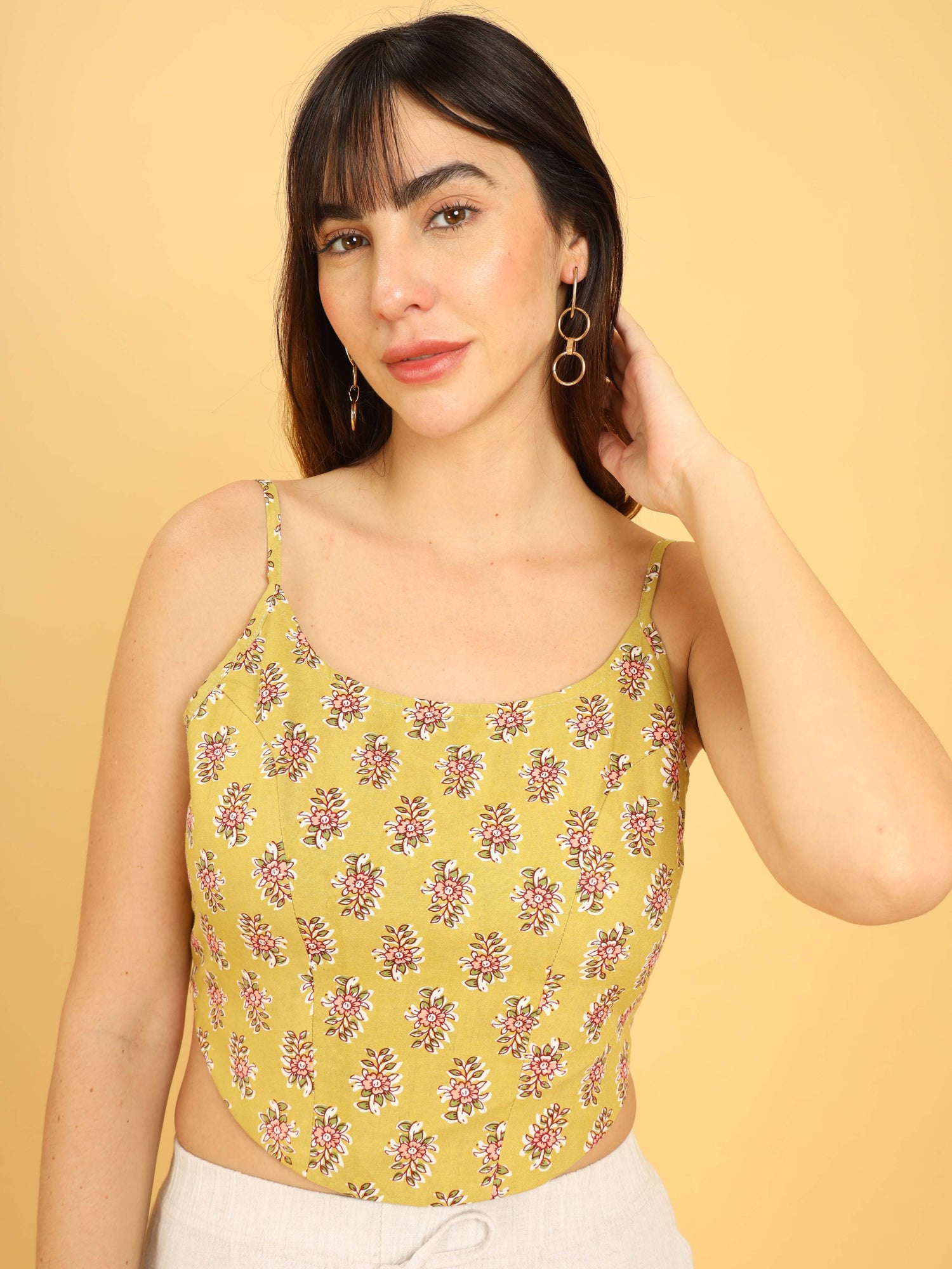 Trivia Crop Top | Mustard U Shaped Crop Top With Tie Ups | Untung